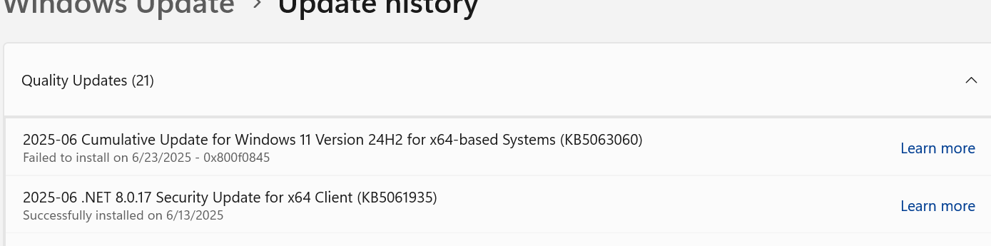 Failed to update KB5063060- Cumulative Update for Windows 11... - HP ...