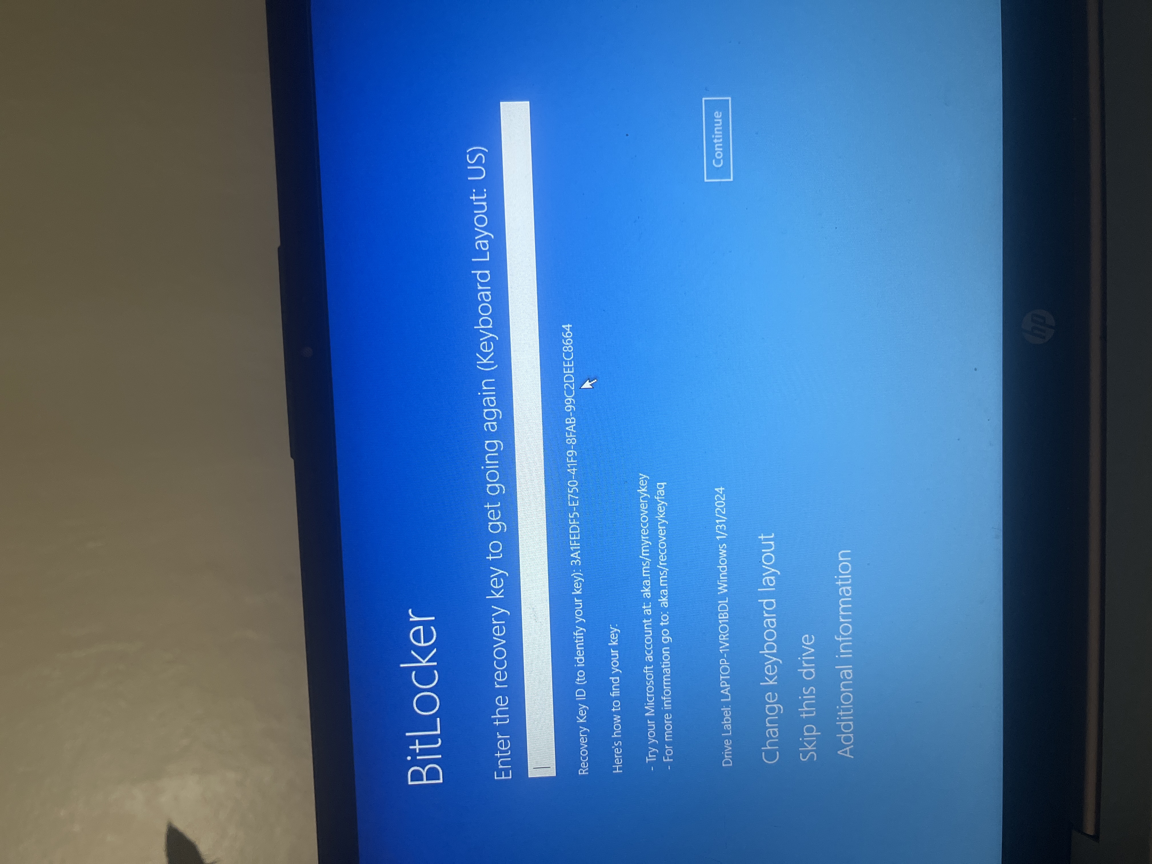 My computer is locked and shows a BitLocker screen. I can’t ... - HP ...