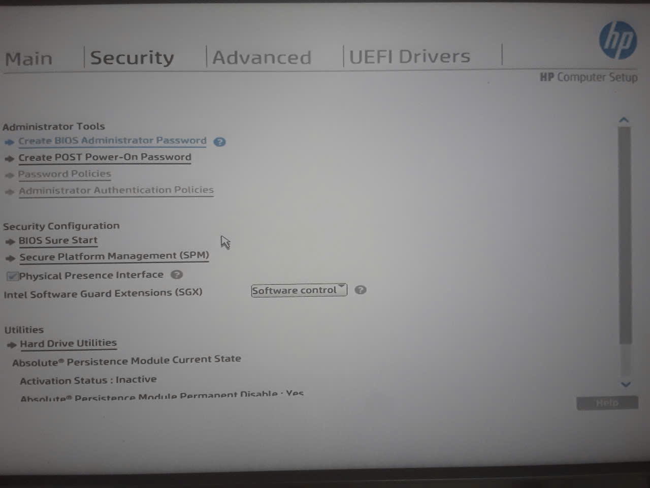TPM Option Missing in BIOS, I can't activate it. – HP Z2 SFF... - HP Support Community - 9445689