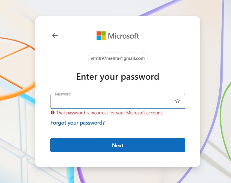 microsoft account password ,and out look password - HP Support ...