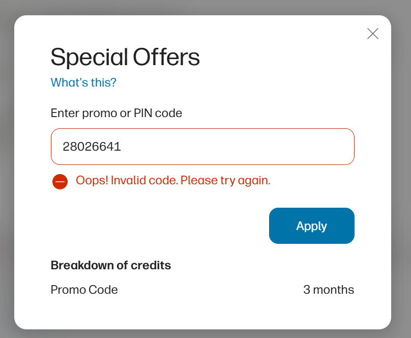 getting invalid code when trying to claim 3 months free offe... - HP ...