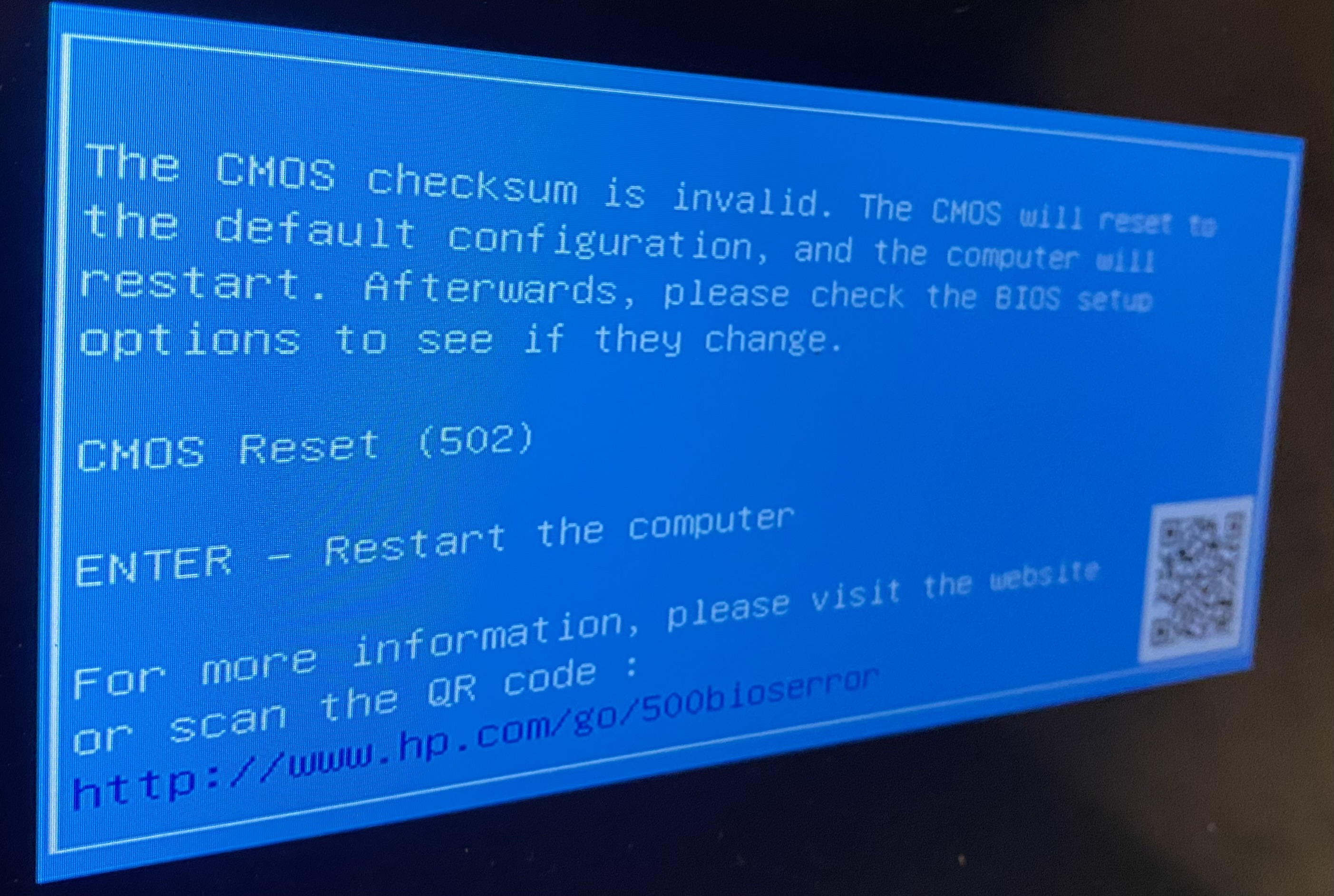 Persistent CMOS Checksum Error (502) on HP Victus 15-fa1093d... - HP ...