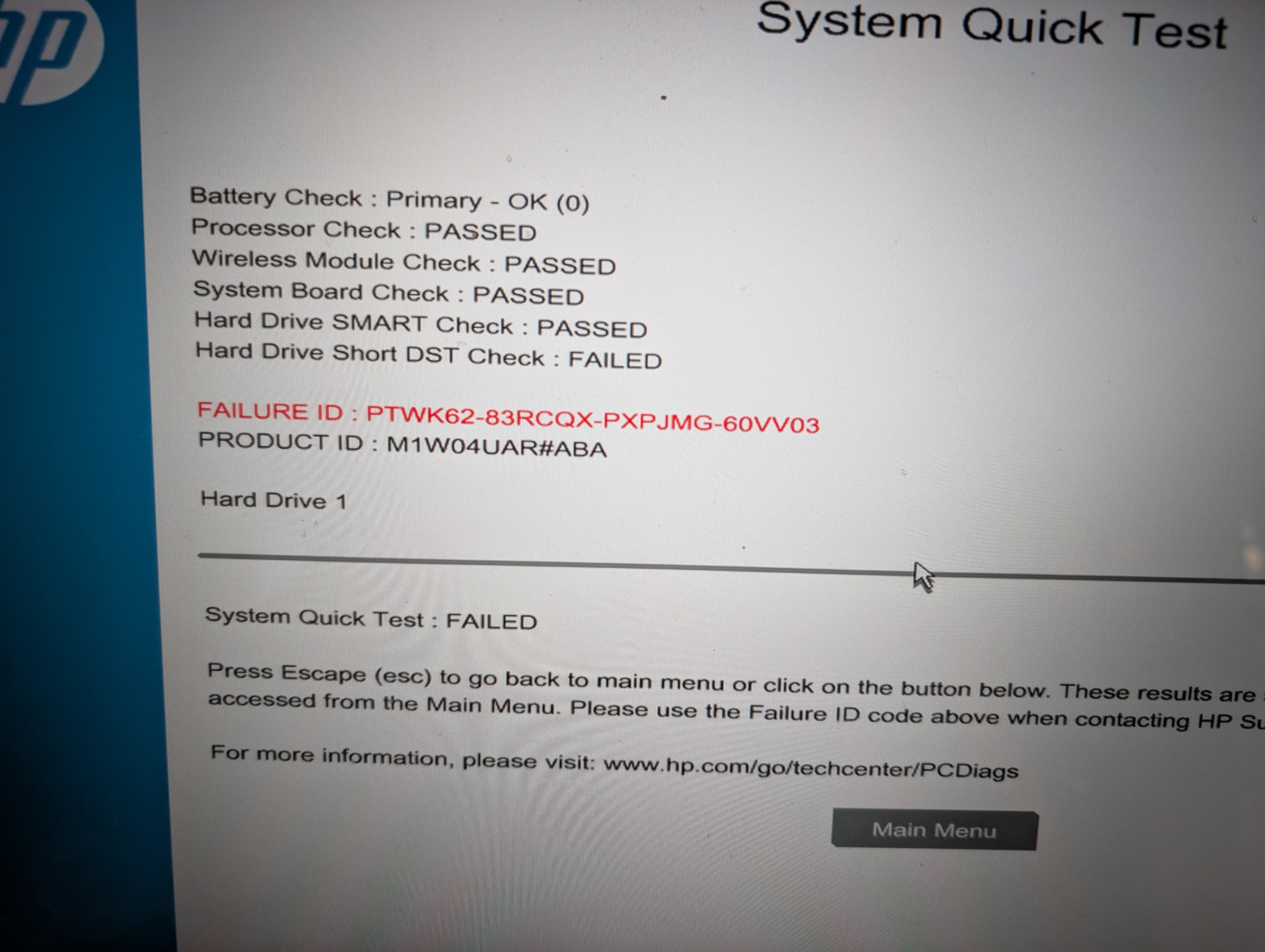 Failure ID - HP Support Community - 9511336