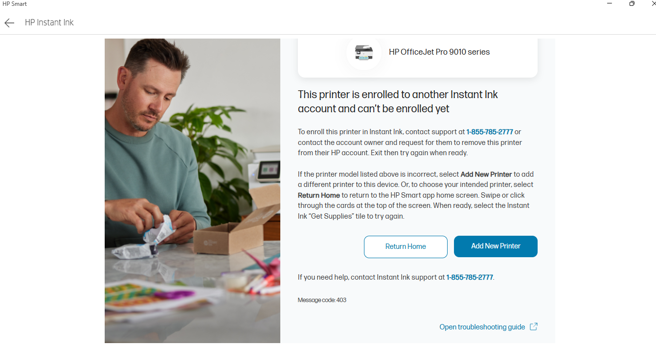 This printer is enrolled to another Instant Ink account and ... - HP ...