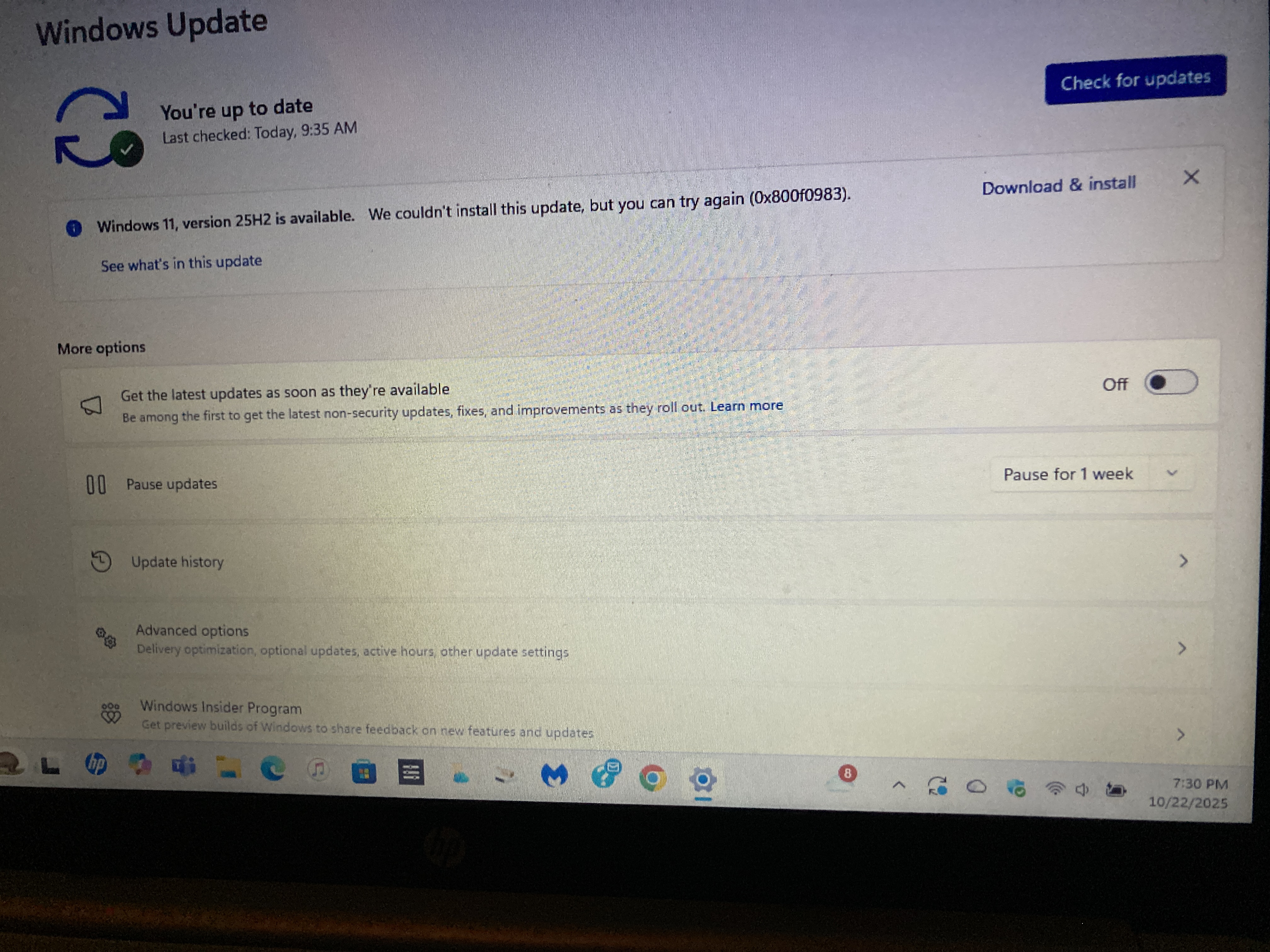 can,t update windows to windows 11 version 25h2 - HP Support Community - 9518524