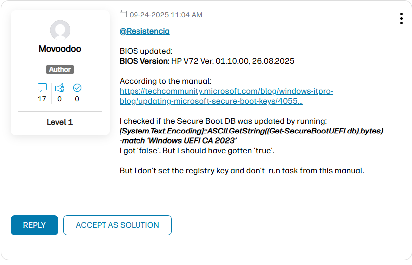 The Secure Boot update failed. Unknown HResult Error code: 0... - HP ...
