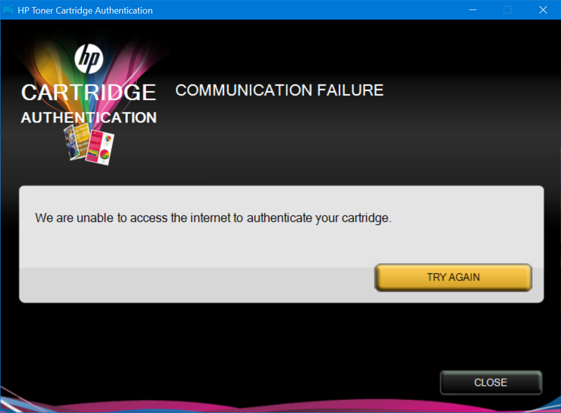 Toner cartridge authentication repeatedly fails to access th... - HP ...