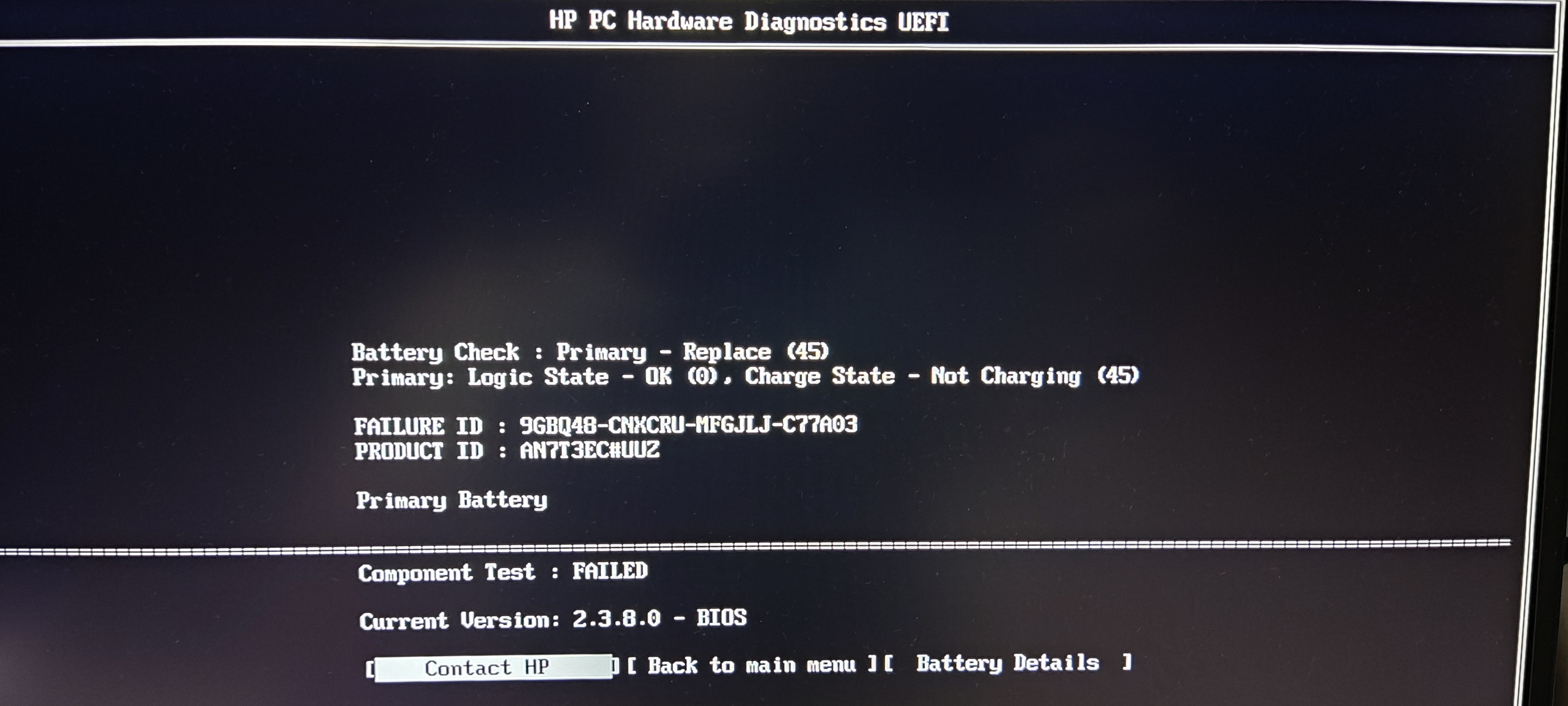 Failure details - Battery Check - HP Support Community - 9530202