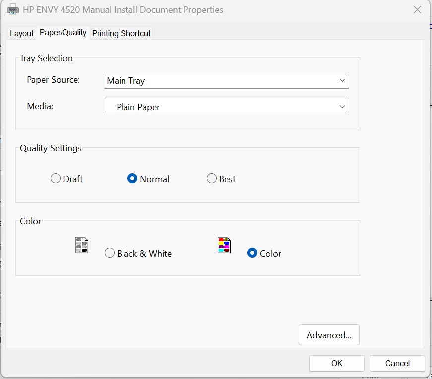 HP Envy 4520 doesn't print color. No Color option in Paper /... - HP ...