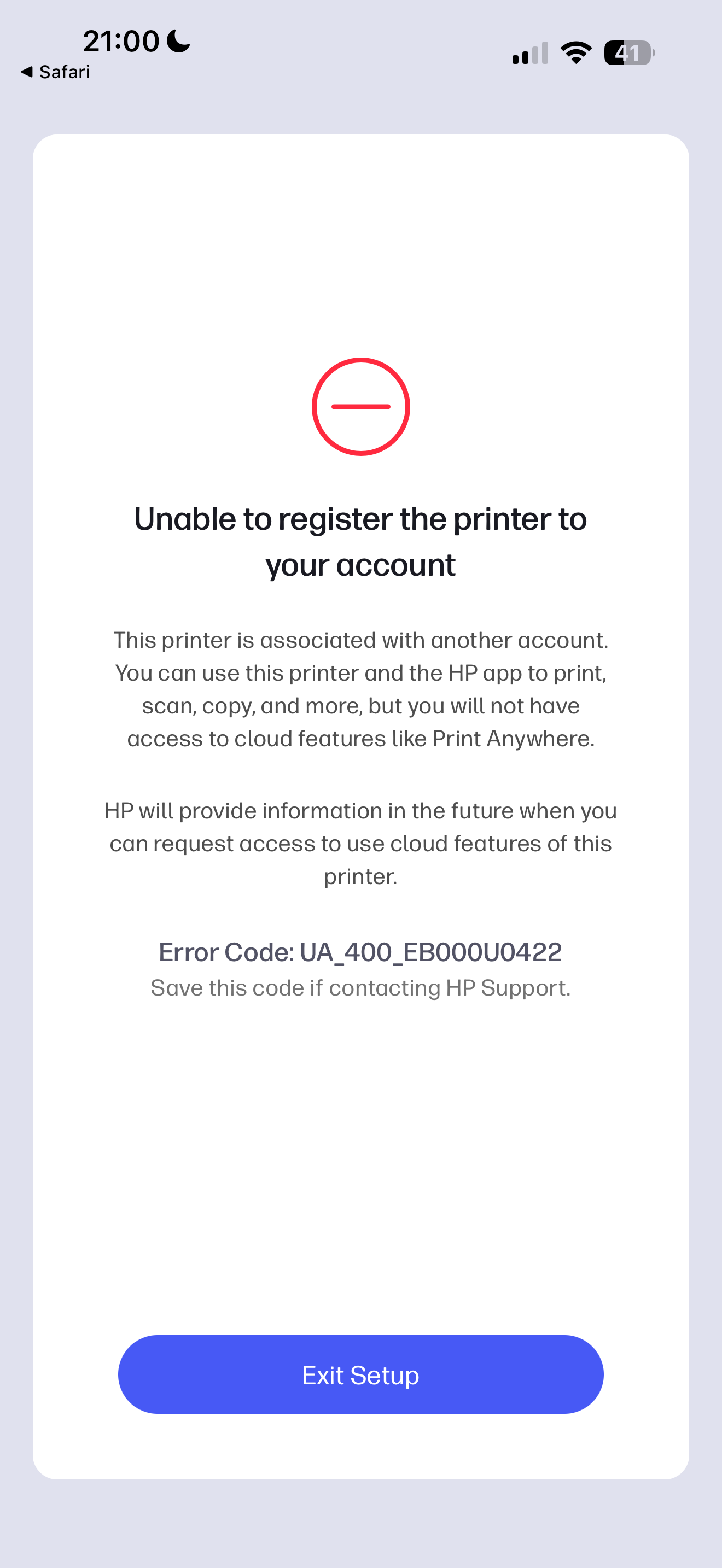 Signing up to hp+ free subscription not working error code U... - HP ...
