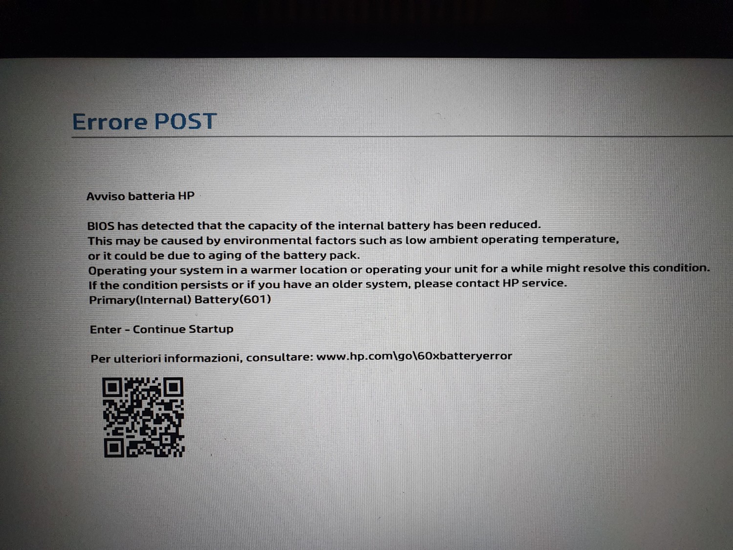 Primay (internal) Battery 601 error - HP Support Community - 9622175