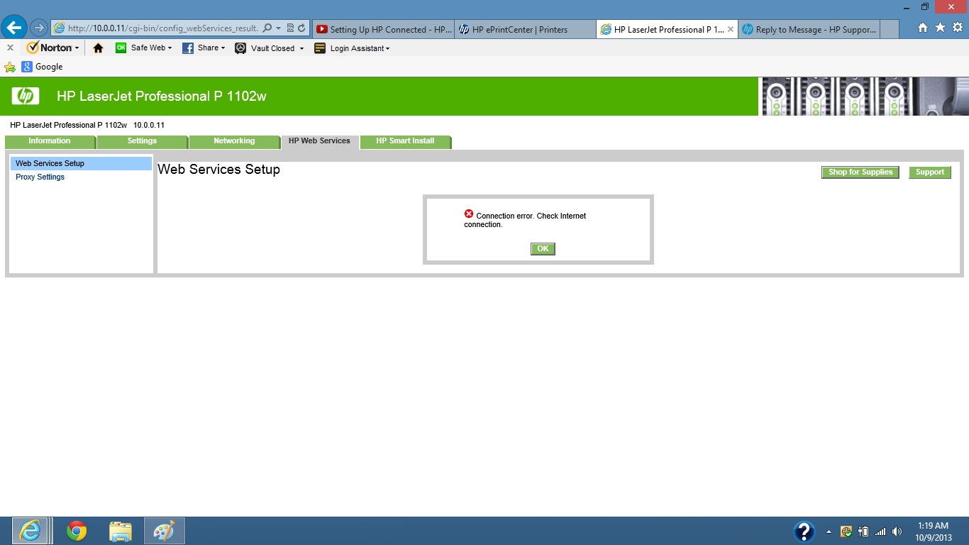 Solved: "Connection error. Check Internet connection." - HP Support ...